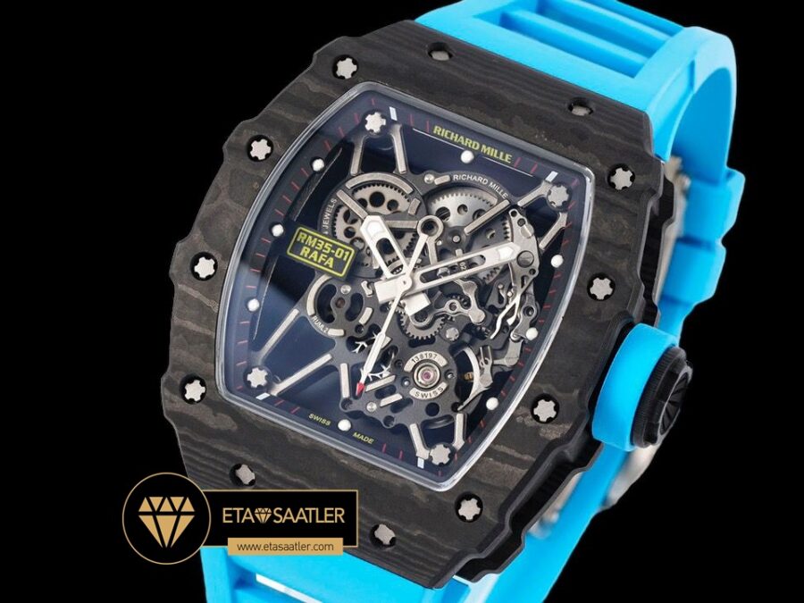 Richard Mille RM35-01 RAFA Carbon Kasa İskelet Kadran Mavi Kauçuk SONIC ...