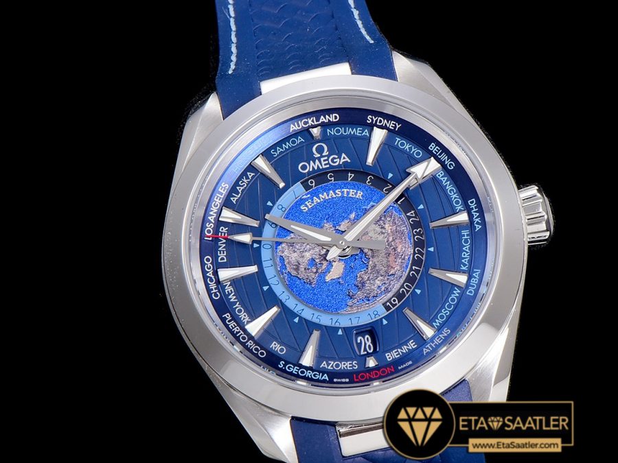 Omega Aqua Terra World Timer Blue Rubber Strap Super Clone ETA