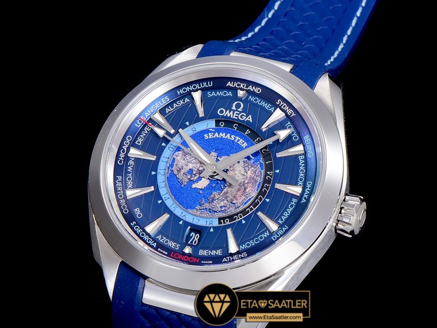 Omega Aqua Terra World Timer Blue Rubber Strap Super Clone ETA