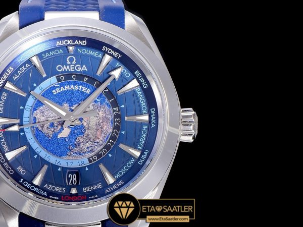 Omega Aqua Terra World Timer Blue Rubber Strap Super Clone ETA