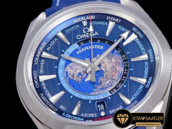 Omega Aqua Terra World Timer Blue Rubber Strap Super Clone ETA