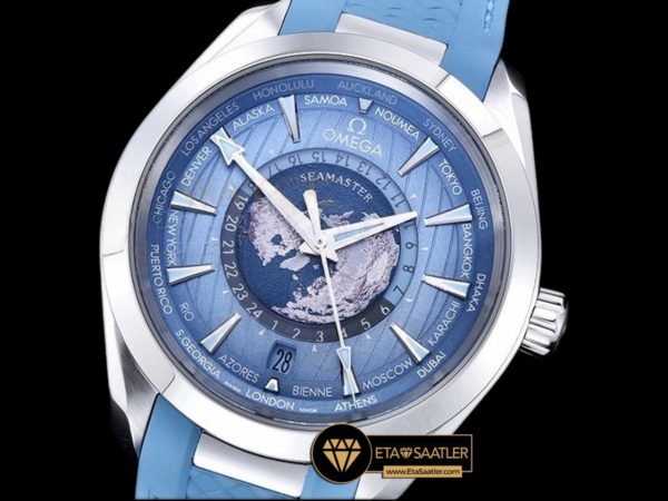 Omega Aqua Terra World Timer Summer Blue Rubber Strap Super Clone ETA